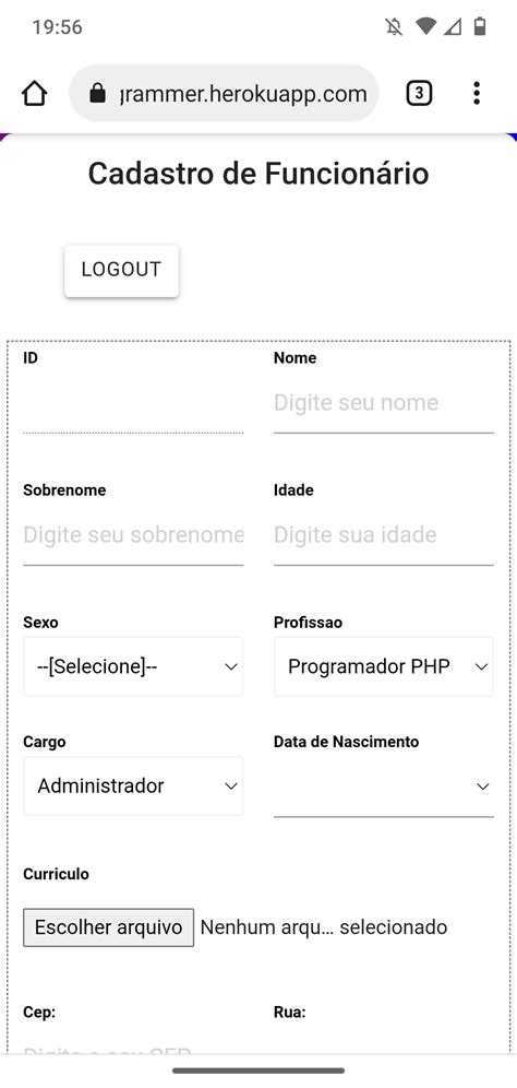 GitHub BrenoRev Cadastro Programadores Projeto de cadastro de funcionários função de