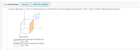 Solved 11 0 1 25 Points DETAILS PREVIOUS ANSWERS A Cube Chegg Com