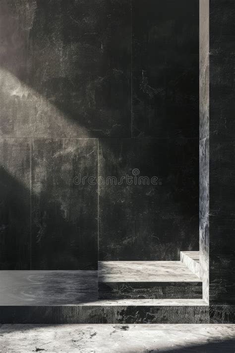 Abstract Architectural Space With Sunlight Casting Shadows On Minimalist Concrete Walls And