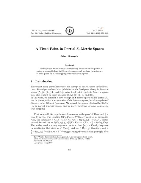 Pdf A Fixed Point In Partial S B Metric Spaces