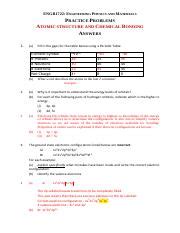 Practice Problems Atomic Structure And Chemical Bonding Solutions ENGR1722 ENGINEERING