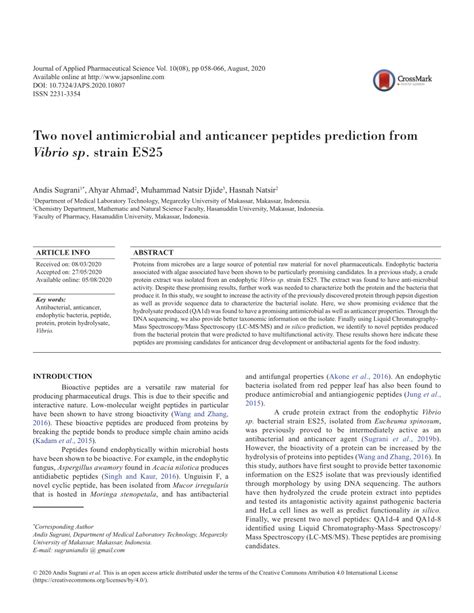 Pdf Two Novel Antimicrobial And Anticancer Peptides Prediction From