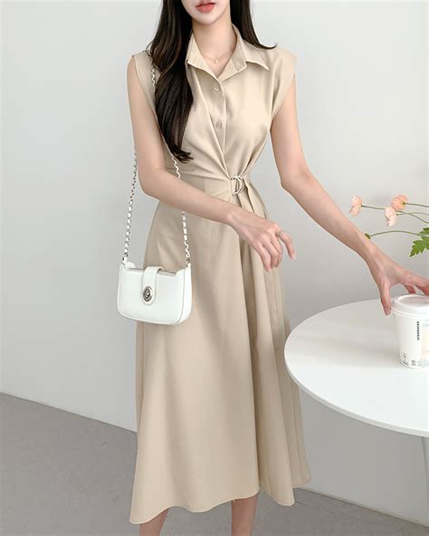 클래식블랑 민소매 디링 벨트 허리끈 셔츠 원피스 반팔여름