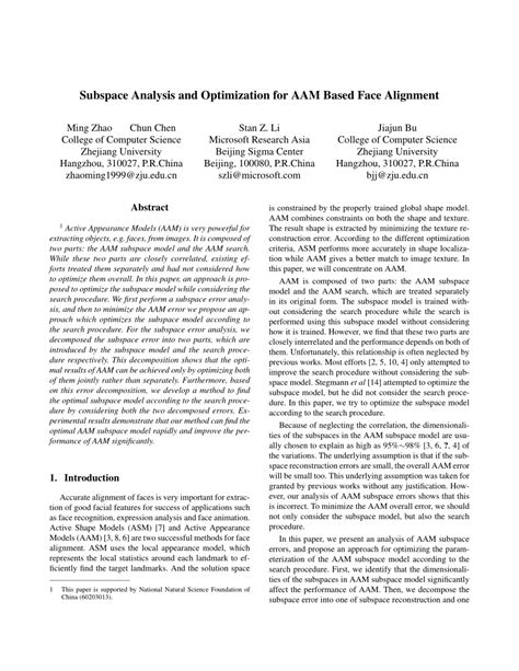 Pdf Subspace Analysis And Optimization For Aam Based Face Alignment