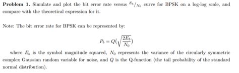 Problem 1 Simulate And Plot The Bit Error Rate Chegg Com