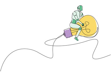 Continuous One Line Drawing Robots Riding Light Bulb Rockets Modern Robotics Artificial