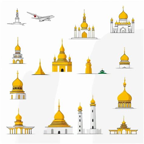 A Drawing Of A Plane And A Building With A Plane Flying In The Background Premium AI Generated