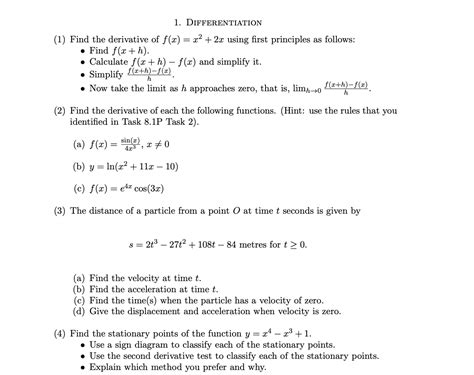 solved 1 find the derivative of f x x2 2x using first