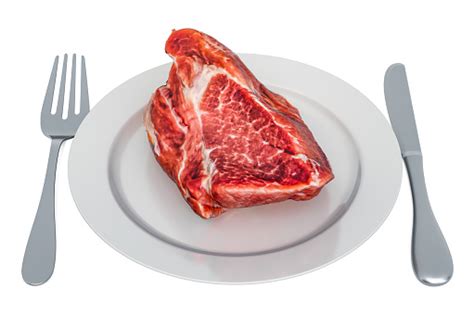 포크와 나이프접시에 생돼지고기 흰색 배경에 고립된 3d 렌더링 3차원 형태에 대한 스톡 사진 및 기타 이미지 3차원 형태 개념 개념과 주제 Istock