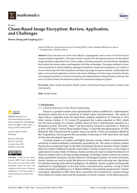 (PDF) Chaos-Based Image Encryption: Review, Application, and Challenges