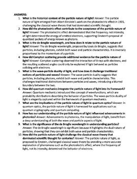 Particle Nature Of Light Reading Passage And X Questions EDITABLE