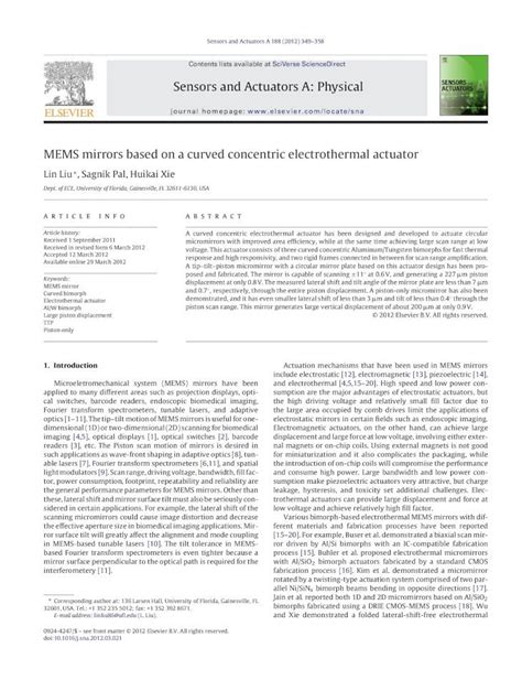 Pdf Mems Mirrors Based On A Curved Concentric Electrothermal Actuator