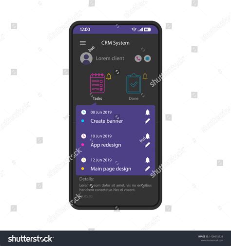 Vektor Stok Crm System Smartphone Interface Vector Template Tanpa