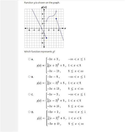 Select The Correct Answer Function G Is Shown On The Graph Piecewise Functions Coordinate