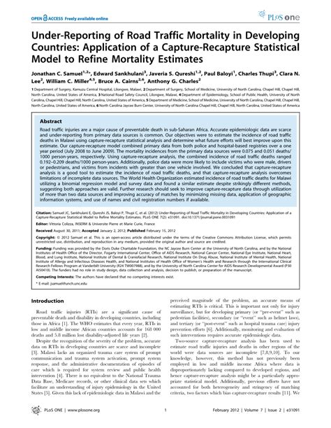 Pdf Under Reporting Of Road Traffic Mortality In Developing Countries Application Of A