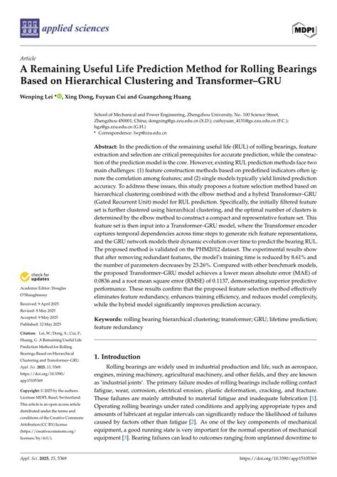 Pdf A Remaining Useful Life Prediction Method For Rolling Bearings Based On Hierarchical