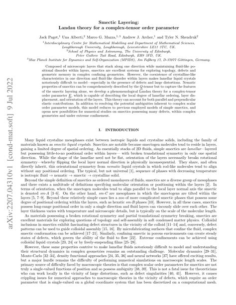 Pdf Smectic Layering Landau Theory For A Complex Tensor Order Parameter