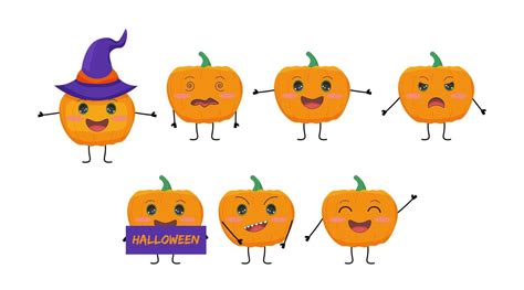 Pumpkin Set Cute Set Of Pumpkin Characters White Background Set Of