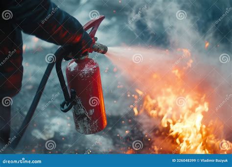 Man Using Fire Extinguisher Fighting Fire Closeup, Put Out a Fire with a Fire Extinguisher, Fire ...
