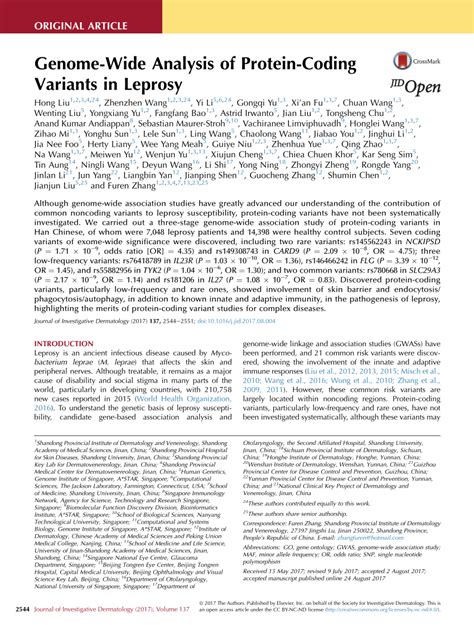 Pdf Genome Wide Analysis Of Protein Coding Variants In Leprosy