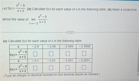 solved let f x x2 9x 3 a ﻿calculate f x ﻿for each value