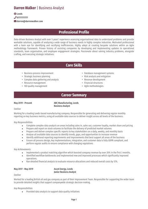 Business Analyst Cv Examples Land A Top Ba Job
