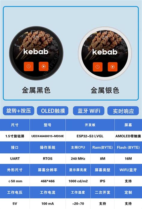 Esp32 S3开发板15寸圆形触摸旋钮oled屏带触摸wifi 466x466