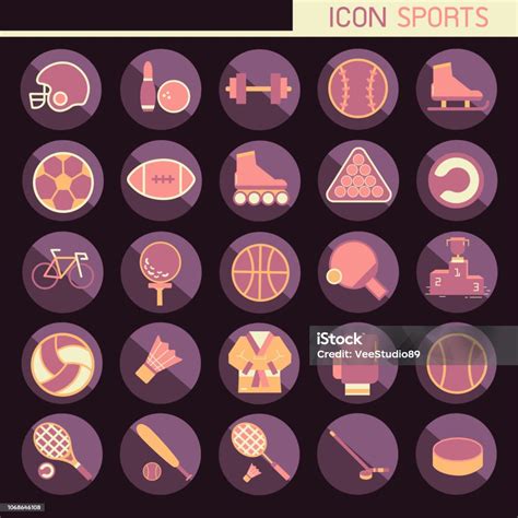 같은 아이콘 럭비 볼링 축구 농구 야구 테니스 등 요소와 스포츠의 개체를 포함 하는 25 세트 평면 디자인 아이콘 일러스트 벡터 배경 제 2 부에 고립 개체 그룹에 대한
