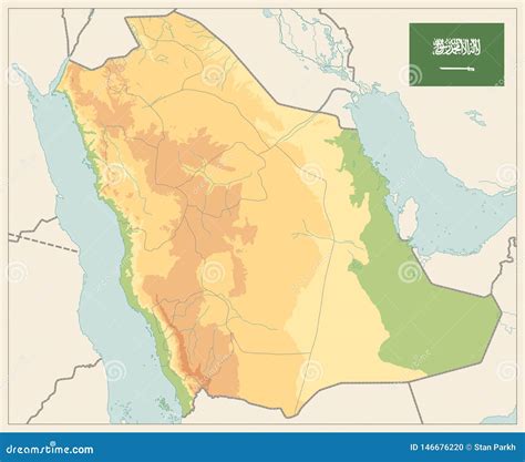 Saudi Arabia Physical Map Vinatge Colors No Text Stock Vector