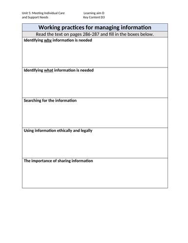 Unit 5 Learning Aim D Handsc Teaching Resources