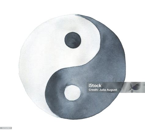 흑백 음과 양 기호의 수채화 그림 균형 조화 반대 세력 남성과 여성의 개념 에너지 중국 문화의 상징 철학에 대한 스톡 벡터 아트