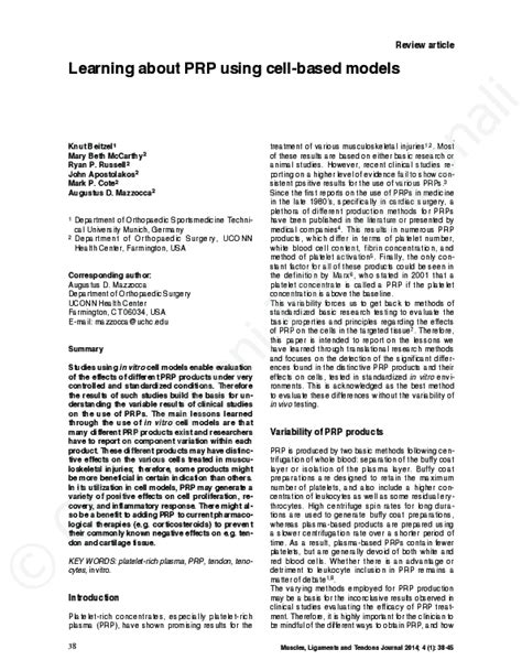 pdf impact of prp on cell models in musculoskeletal care