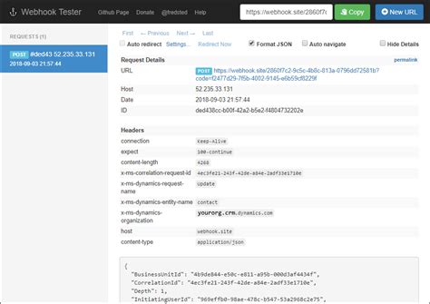 Test WebHook Registration With Request Logging Site Microsoft Dataverse Power Apps