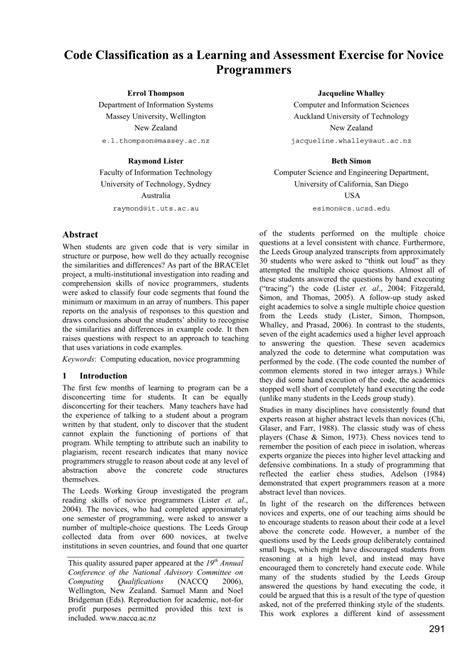 Pdf Code Classification As A Learning And Assessment Exercise For Novice Programmers