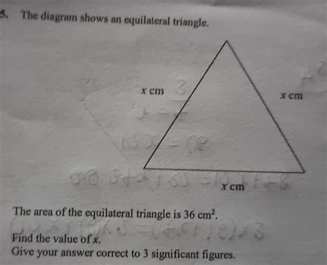 Solved The Diagram Shows An Equilateral Triangle The Area Of The Equilateral Triangle Is 36cm