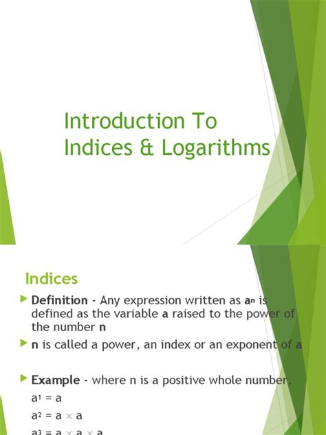 introduction to indices and logarithms pdf logarithm exponential