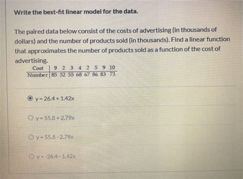 Solved Write The Best Fit Linear Model For The Data The