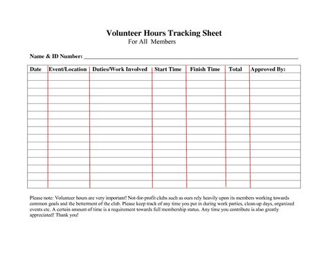 Volunteer Hour Tracking Spreadsheet — Db