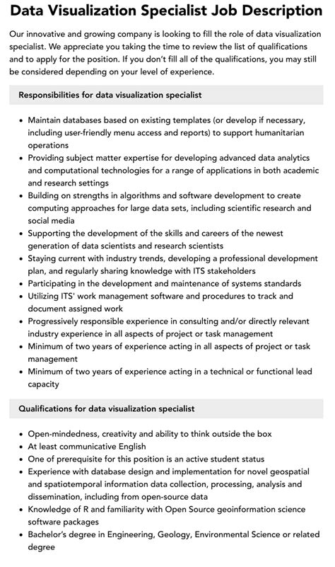 Data Visualization Specialist Job Description Velvet Jobs