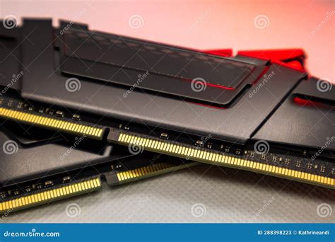 Ddr4 Dram Memory Modules Close Up In Red Light Stock Image Image Of