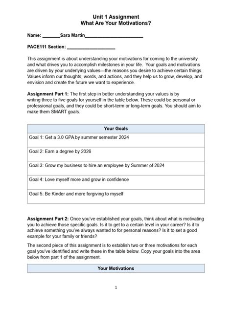 Pace Unit 1 Motivations Template Pdf Download Free Pdf Goal