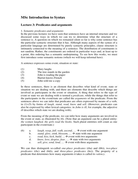 Predicates And Arguments Linguistics And English Language