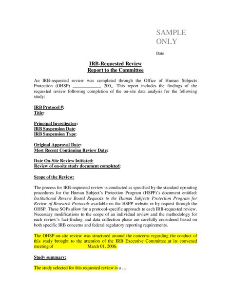 Fillable Online Irb Requested Review Sample Doc Fax Email Print Pdffiller