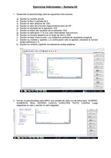 Ejercicios Adicionales Semana Algoritmo Ejercicios Adicionales Semana Desarrollar El