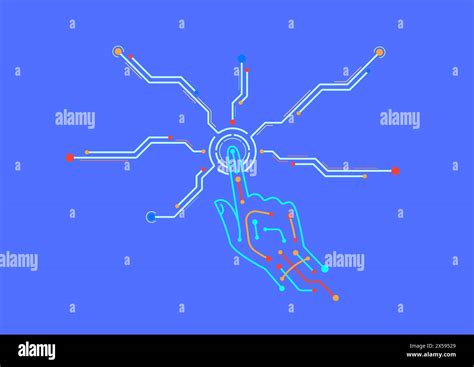 Sensor Hand Vector Schematic Image Of Human Finger Touch Or Push Button