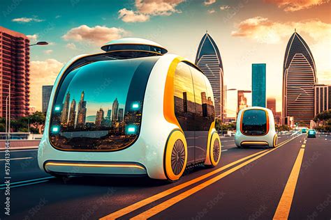 Route Of Robot Taxi Along Highways And Streets Autonomous City
