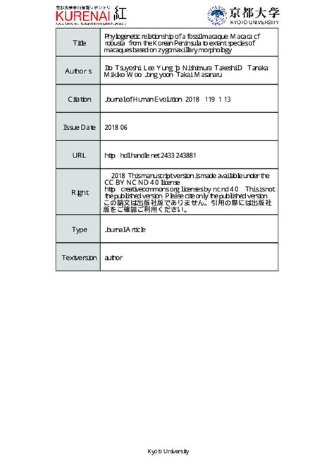 Pdf Phylogenetic Relationship Of A Fossil Macaque Macaca Cf Robusta From The Korean