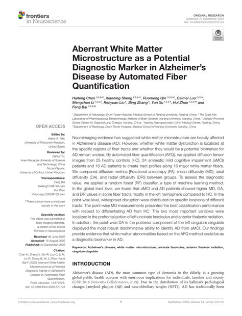 Pdf Aberrant White Matter Microstructure As A Potential Diagnostic