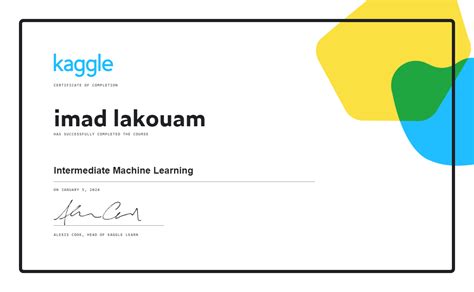Imad Lakouam Completed The Intermediate Machine Learning Course On Kaggle