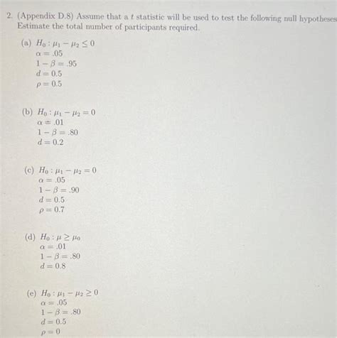 solved appendix d 8 assume that a t statistic will be used